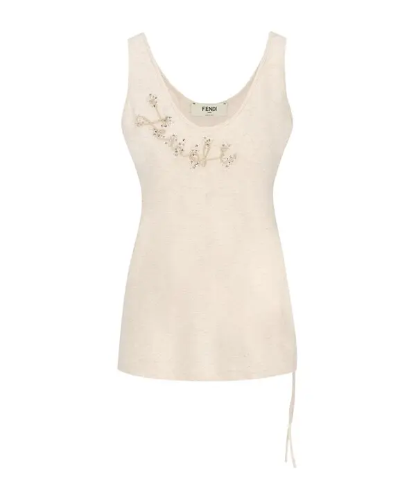 Fendi Logo Detailed Embellished Tank Top - Nude