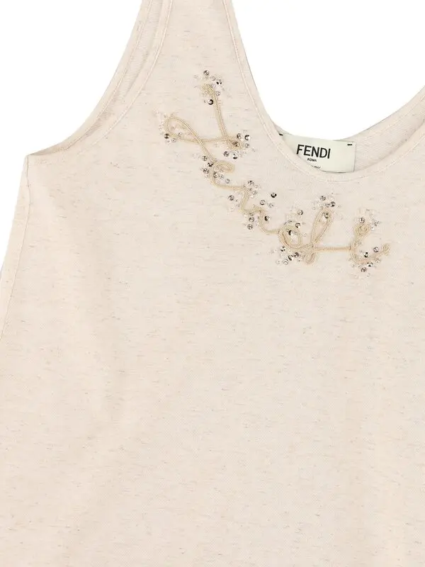 Fendi Logo Detailed Embellished Tank Top - Nude