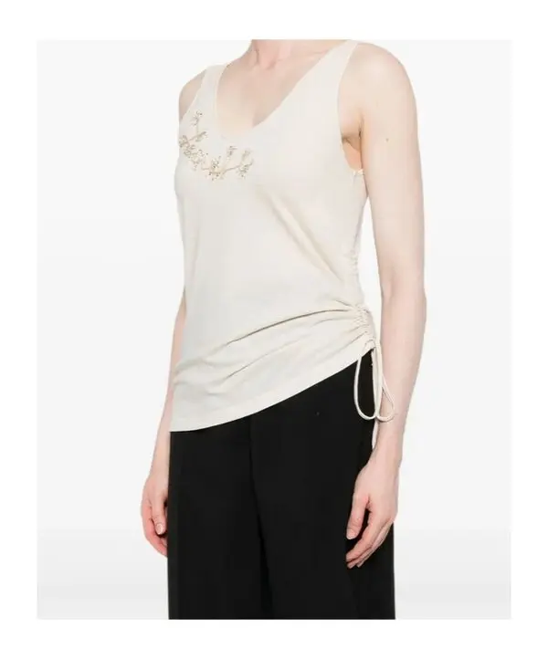 Fendi Logo Detailed Embellished Tank Top - Nude