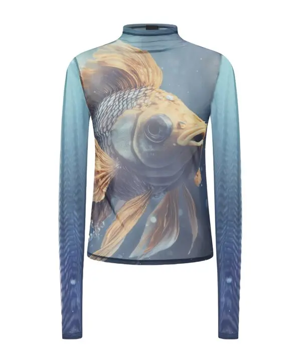 Pinko Fish-print Mesh Top