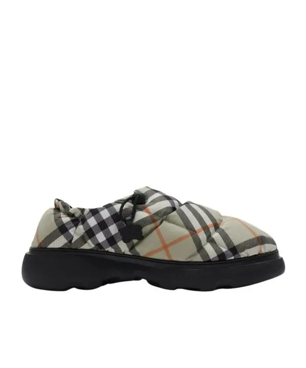 Burberry Check Pattern Drawstring Pillow Mules - Light Sage