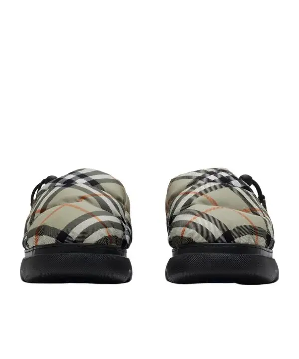 Burberry Check Pattern Drawstring Pillow Mules - Light Sage