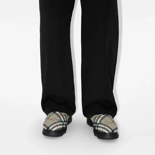 Burberry Check Pattern Drawstring Pillow Mules - Light Sage