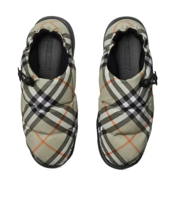Burberry Check Pattern Drawstring Pillow Mules - Light Sage
