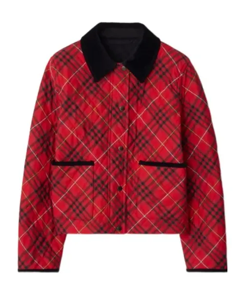 Burberry Checked Quilted Cropped Jacket - Red