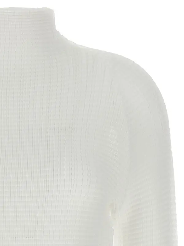 Issey Miyake Pleated High Collar Long Sleeve Top