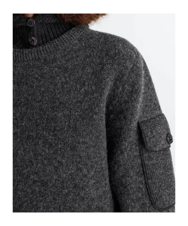 LEMAIRE Ribbed Knit Jumper With Buttoned Patch Pockets - Black