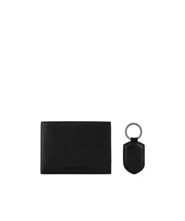 Emporio Armani Folded Leather Wallet And Tag - Black