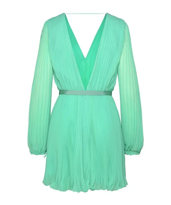 Max Mara Visita V-neck Pleated Mini Dress - Green