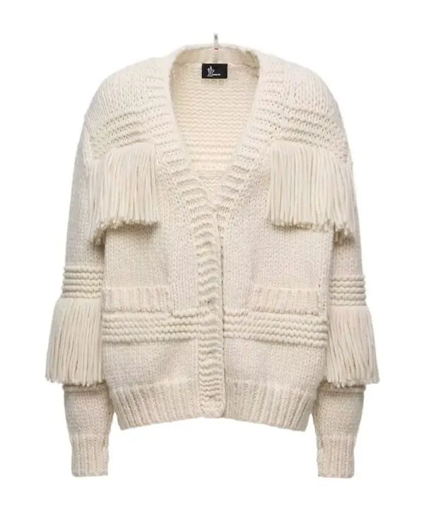 Moncler Fringe-trim V-neck Cardigan - Ivory