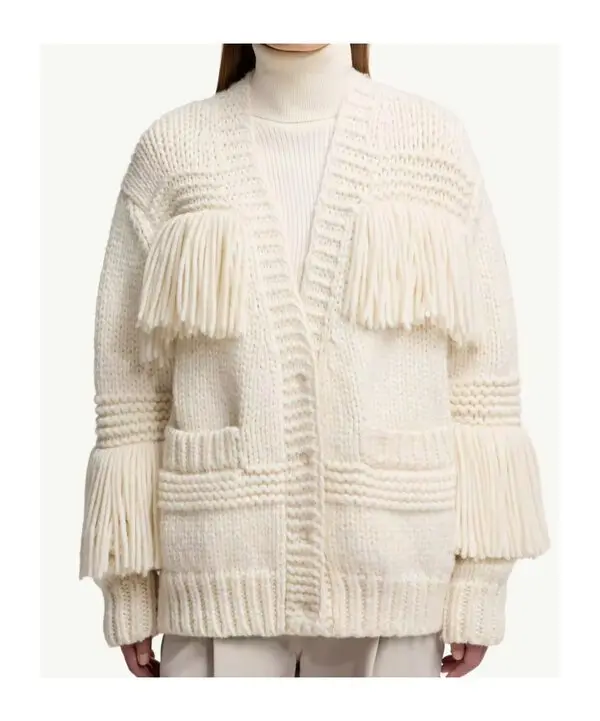 Moncler Fringe-trim V-neck Cardigan - Ivory
