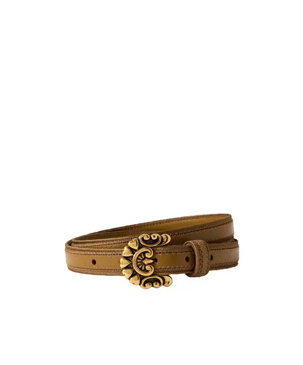 Etro Leather Belt With Gold Buckle - Tan