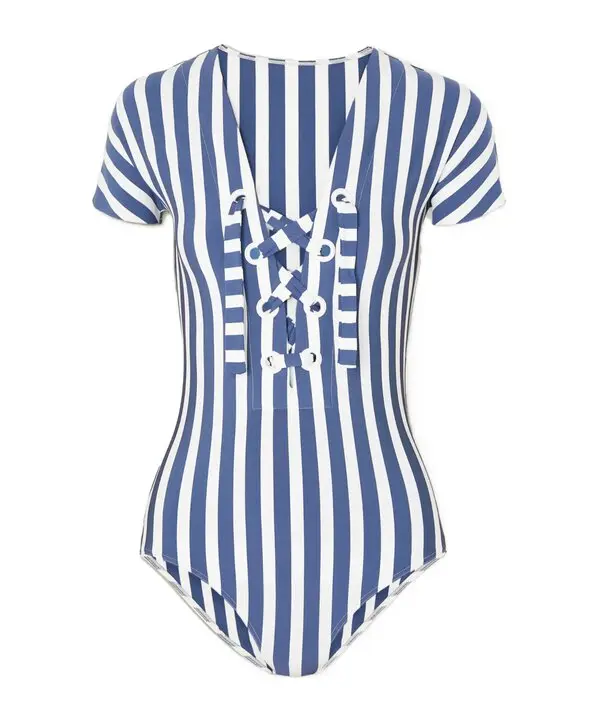 ERES Samba Chiquito Striped Lace-up Swimsuit - Blue