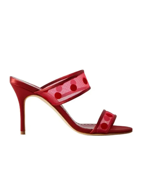 Manolo Blahnik Satin-trimmed Flocked Mesh Sandals