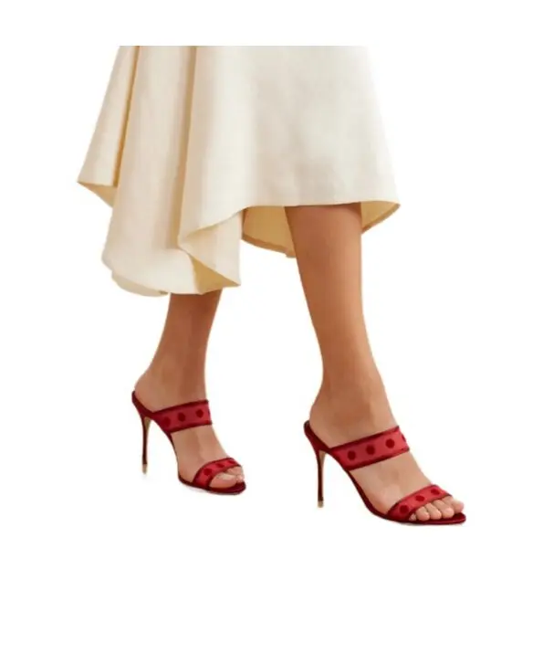 Manolo Blahnik Satin-trimmed Flocked Mesh Sandals