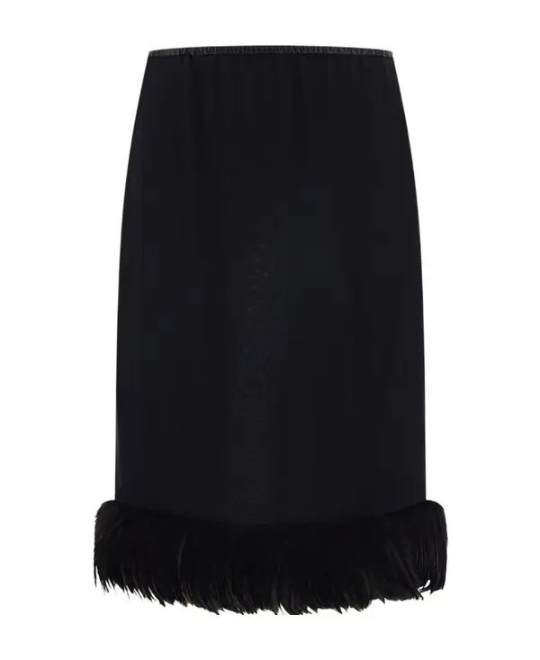 Saint Laurent Long Skirt In Crepe Muslin With Feather Trim