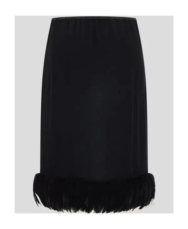 Saint Laurent Long Skirt In Crepe Muslin With Feather Trim