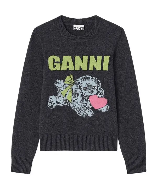 GANNI Puppy Print Pullover - Phantom Dark Grey