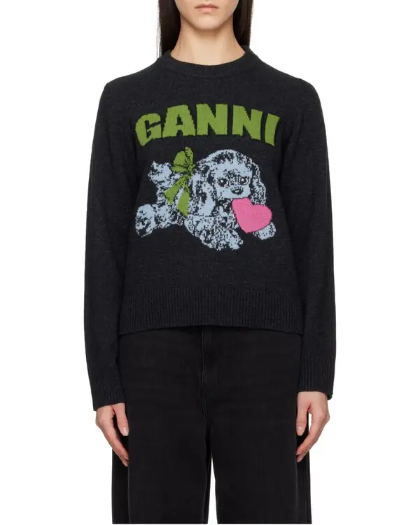 GANNI Puppy Print Pullover - Phantom Dark Grey
