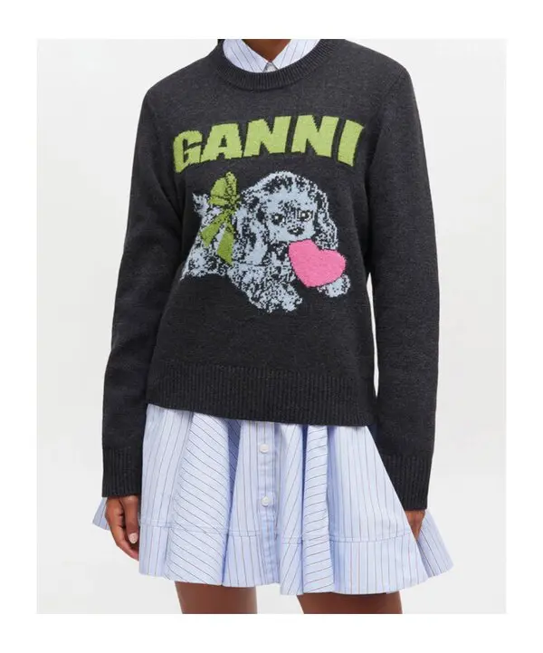GANNI Puppy Print Pullover - Phantom Dark Grey