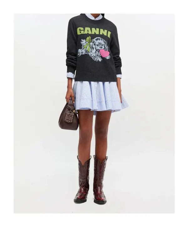 GANNI Puppy Print Pullover - Phantom Dark Grey