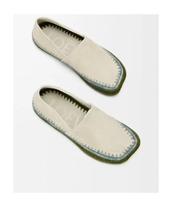 Loewe Suede And Raffia Slip-on Slipper - Light Gray