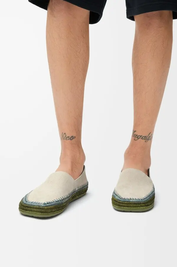 Loewe Suede And Raffia Slip-on Slipper - Light Gray