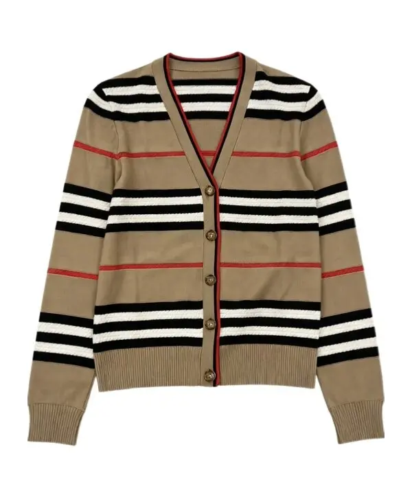 Burberry Striped V-neck Cardigan - Khaki