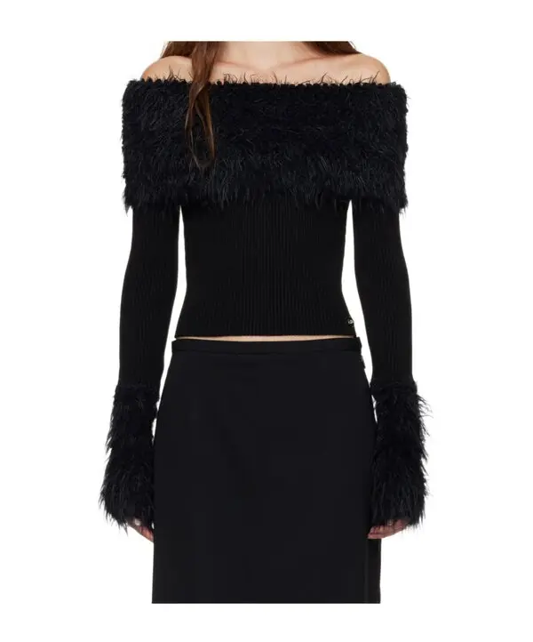 JEAN PAUL GAULTIER Off-the-shoulder Shearling Trim Sweater