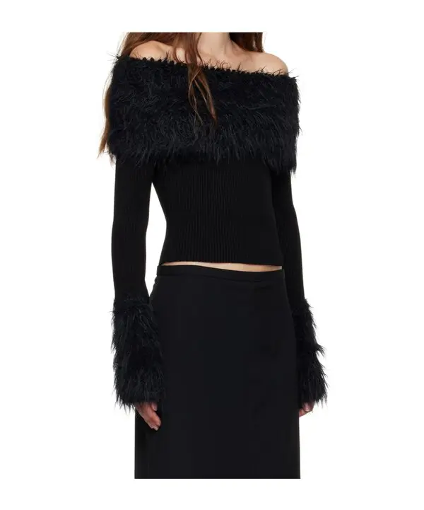 JEAN PAUL GAULTIER Off-the-shoulder Shearling Trim Sweater