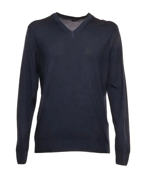 Fedeli Long-sleeved V-neck Knitted Sweater - Black