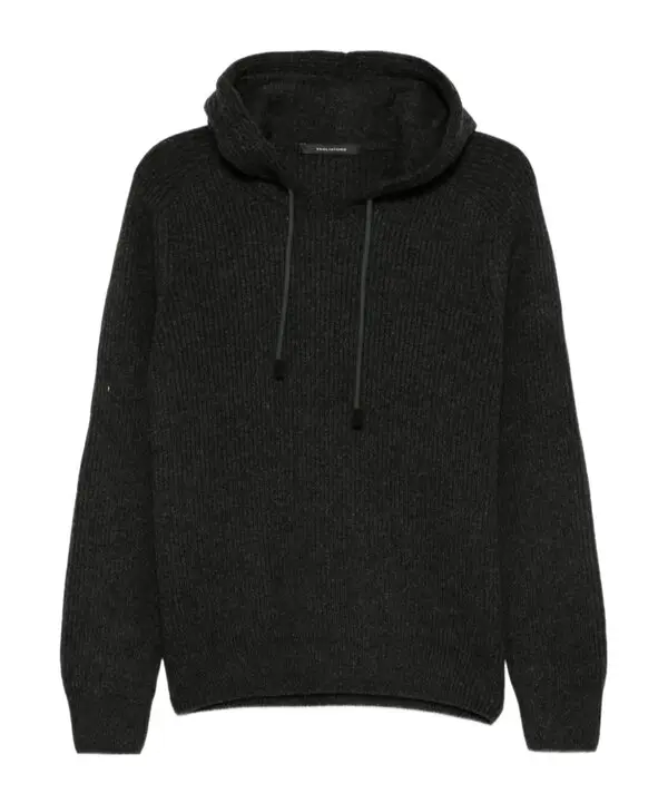 Tagliatore Ribbed Knit Hooded Pullover - Black