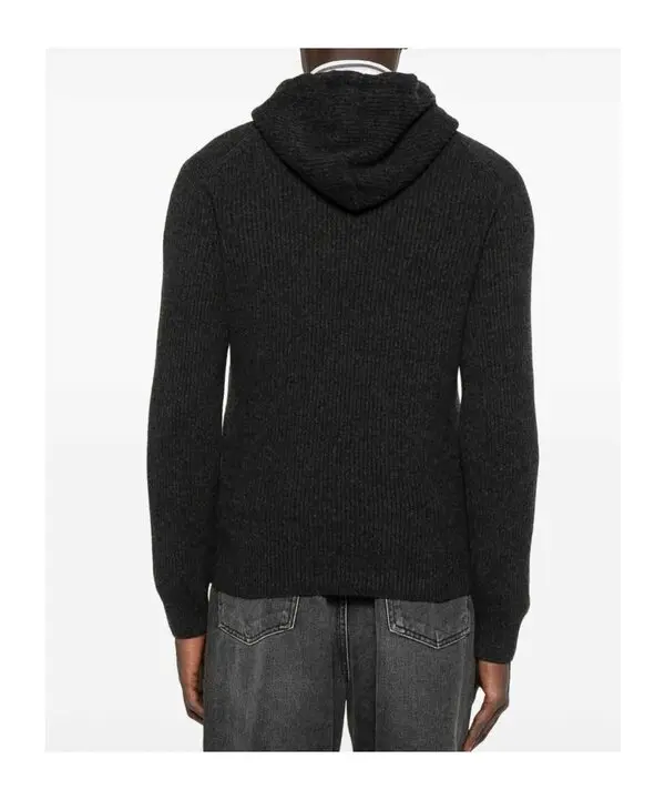 Tagliatore Ribbed Knit Hooded Pullover - Black