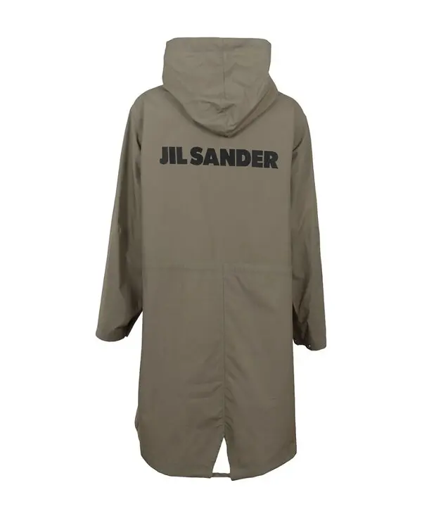 JIL SANDER Logo Printed Drawstring Hooded Parka - Green