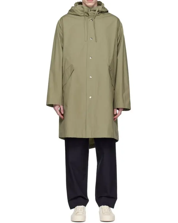 JIL SANDER Logo Printed Drawstring Hooded Parka - Green