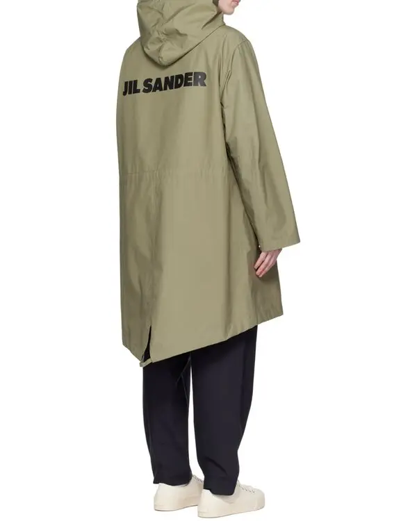 JIL SANDER Logo Printed Drawstring Hooded Parka - Green
