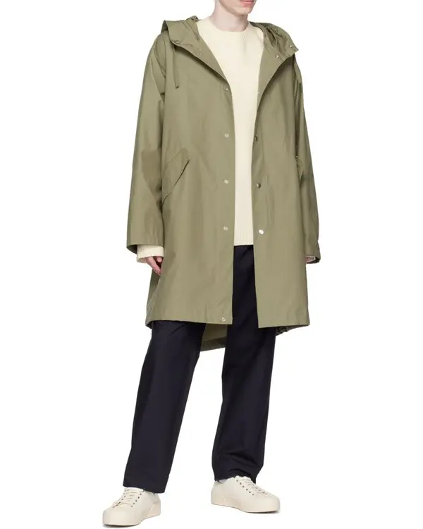 JIL SANDER Logo Printed Drawstring Hooded Parka - Green