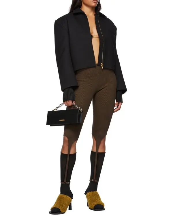 Jacquemus Ribbed Knit Cropped Cardigan With Logo Charm - Black