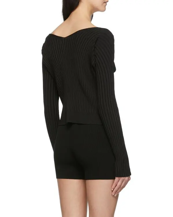 Jacquemus Ribbed Knit Cropped Cardigan With Logo Charm - Black