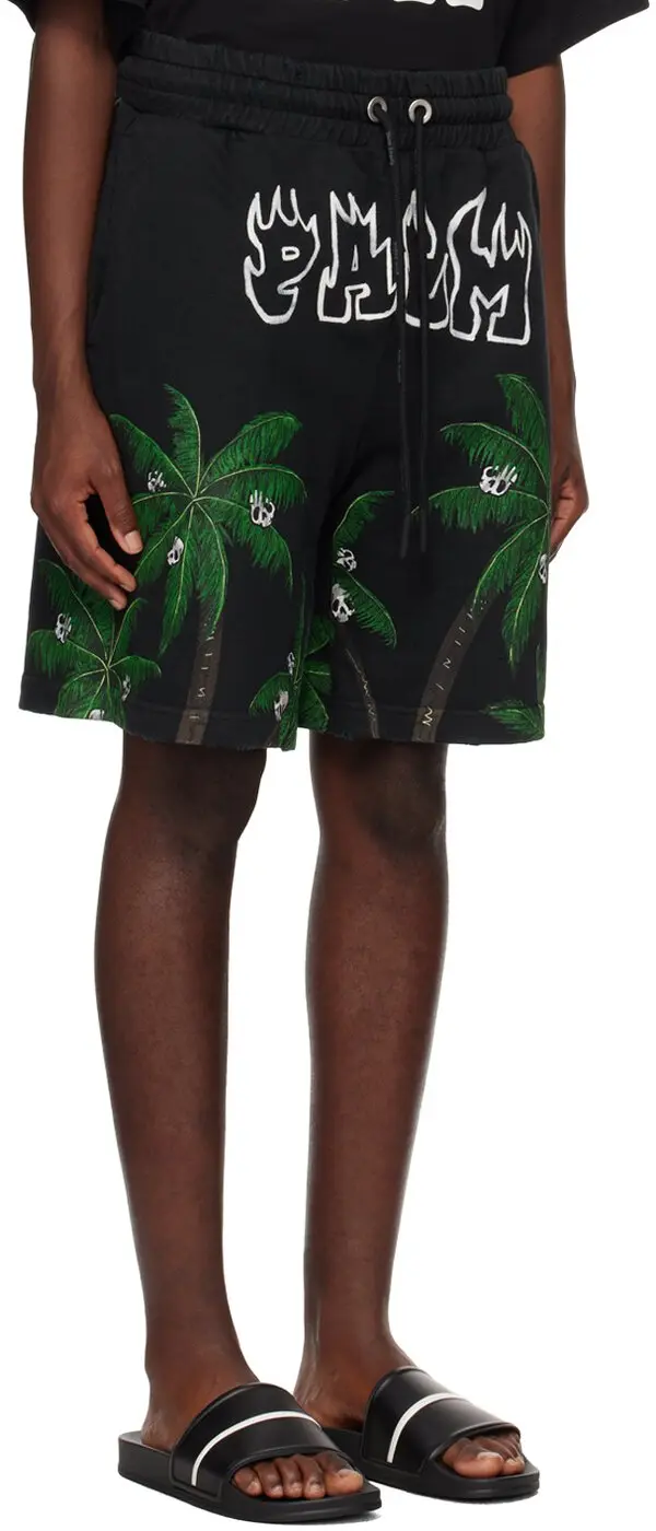 Palm Angels Logo Printed Palm Tree Shorts