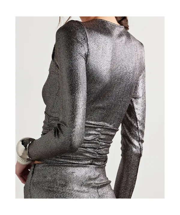 Isabel Marant Étoile Buffy Top Long Sleeve Metallic Ruched V-neck Top