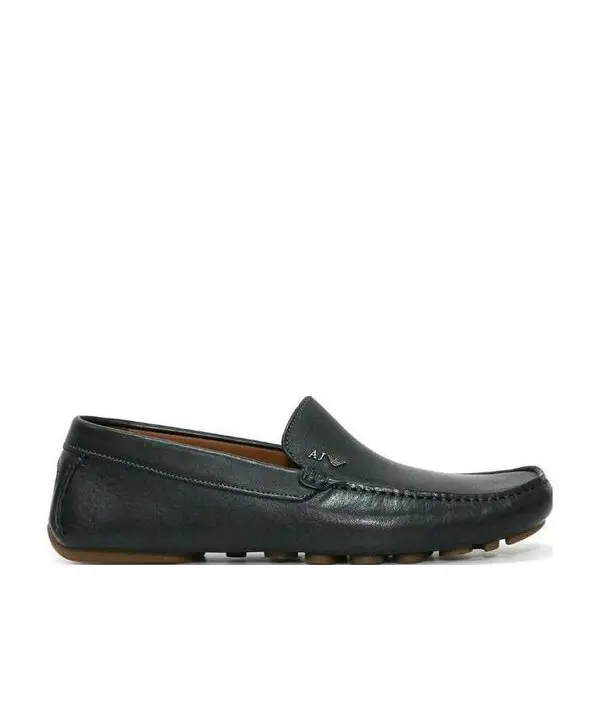 Emporio Armani Leather Slip-on Loafers With Logo Detailing - Black