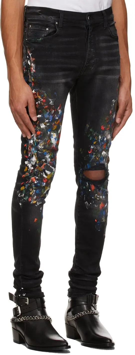 Amiri Paint Print Distressed Skinny Jeans - Black