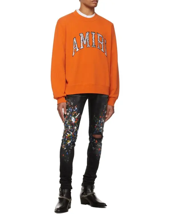 Amiri Paint Print Distressed Skinny Jeans - Black