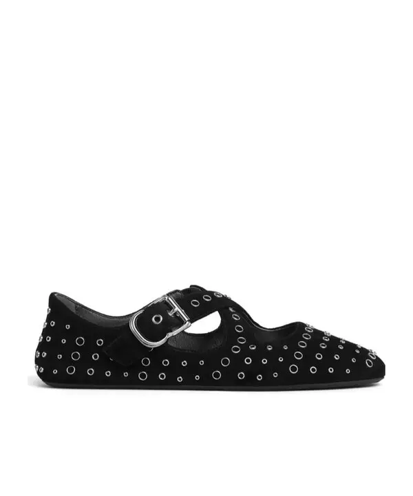 Alaïa Criss-cross Eyelet Suede Ballet Flats - Black