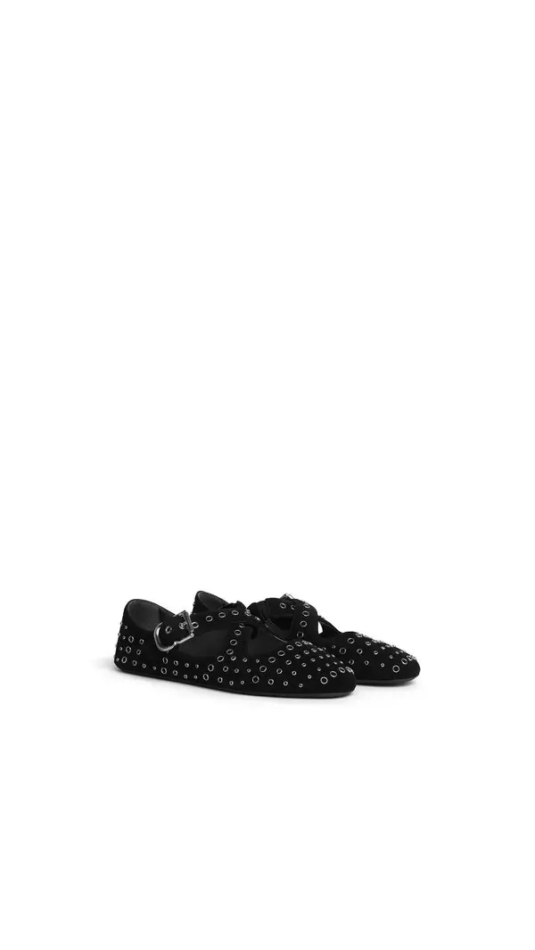 Alaïa Criss-cross Eyelet Suede Ballet Flats - Black