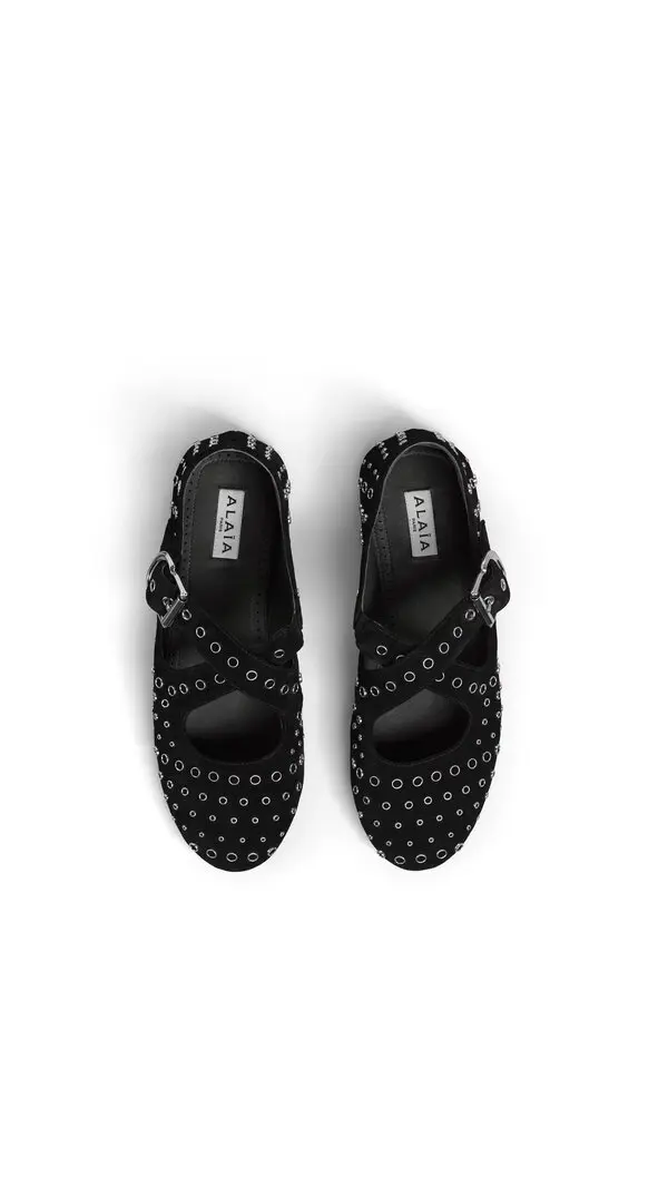 Alaïa Criss-cross Eyelet Suede Ballet Flats - Black
