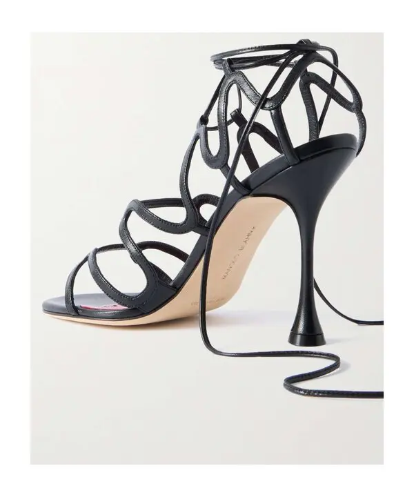 Manolo Blahnik Round Toe High Heel Sandals With Wrap-around Ankle Strap