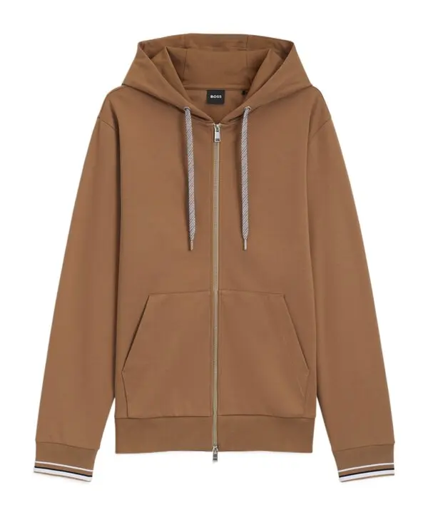 Hugo Boss Zip-fastening Hoodie With Drawstring Hood