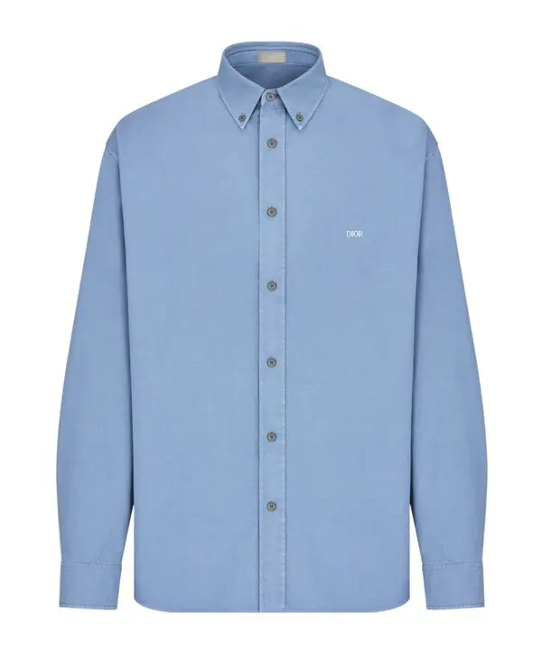 Dior Logo Embroidered Long-sleeved Shirt - Blue